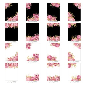5x7 Pink and Gold Floral Overlays for Invitations, Planners, Journal ...