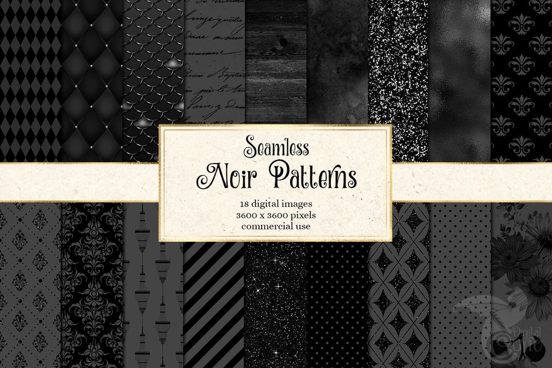 Noir Digital Paper - Seamless Black Patterns With Glitter for Instant ...