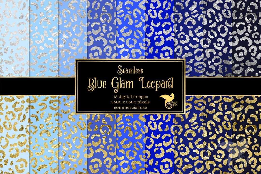 Blue Glam Leopard Print Digital Paper, Seamless Cheetah Skin Pattern ...