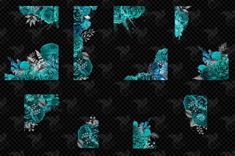 5x7 Teal and Silver Floral Overlays for Invitations Planners - Etsy