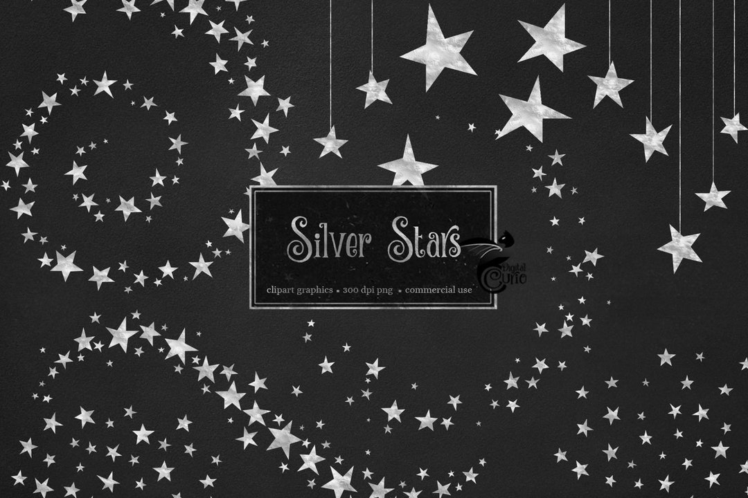 Silver Stars Clipart, Foil Celestial Design Elements (digital Download ...