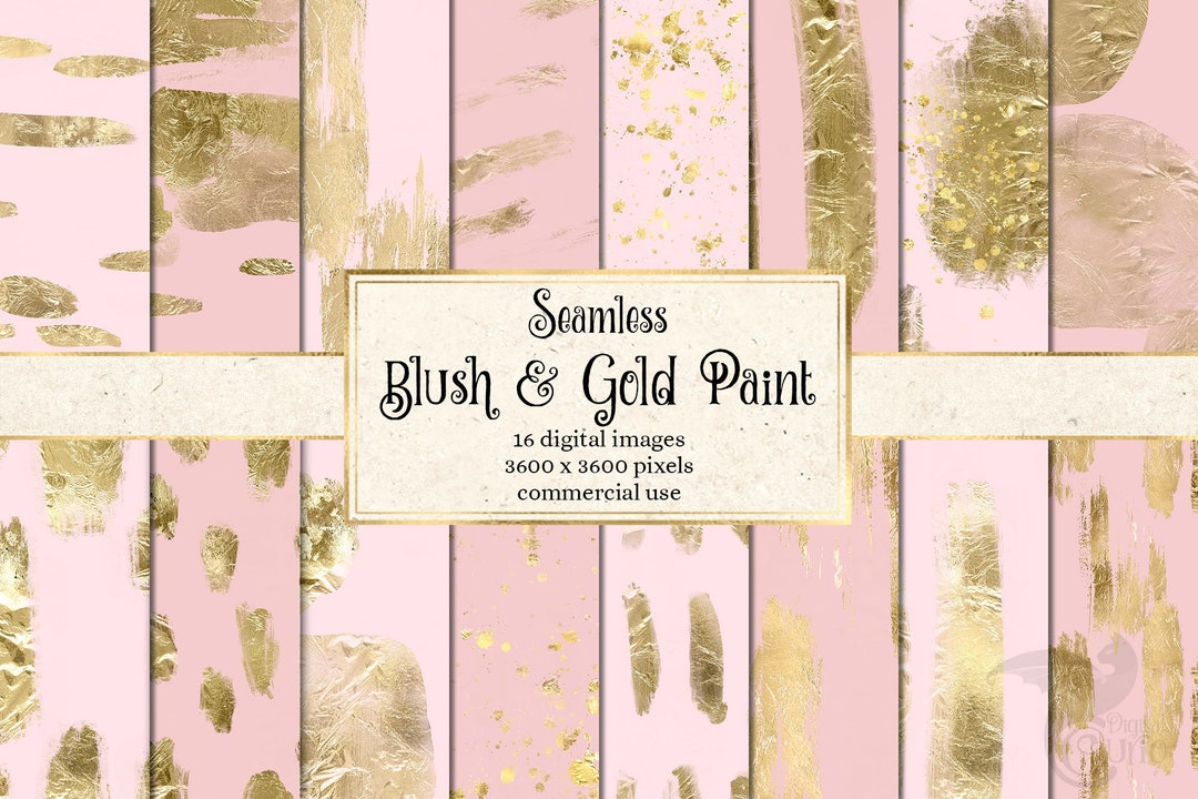 Gold Paint Digital Paper, Blush Pink and Gold Paint Strokes Backgrounds ...