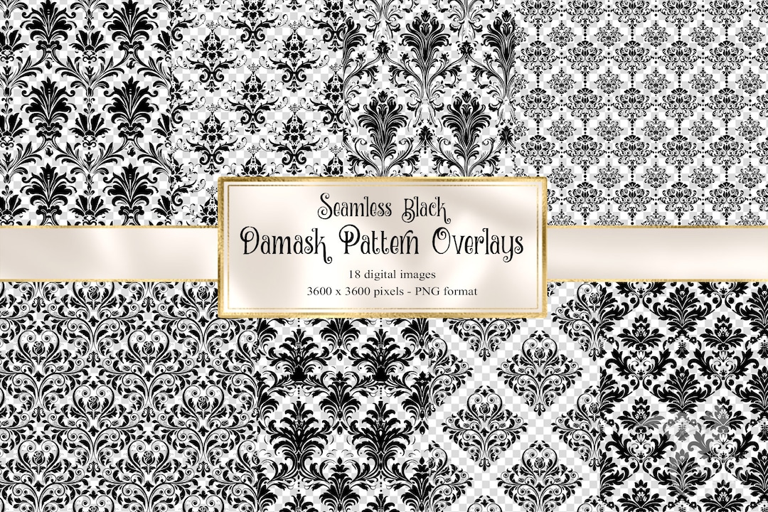 Black Damask Pattern Overlays, Seamless PNG Files (digital Download) - Etsy