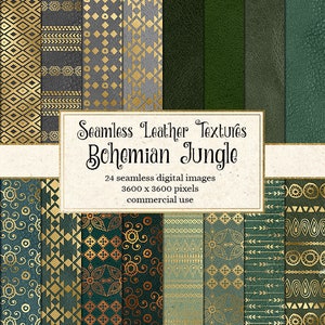 Bohemian Jungle Digital Paper, Seamless Leather Textures, Gold Boho ...