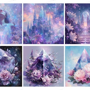 Fantasy Purple Crystals Digital Paper, Magic Digital Paper Mystical ...
