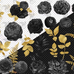Black and Gold Floral Elements Clip Art - Digital Clipart Graphics of ...