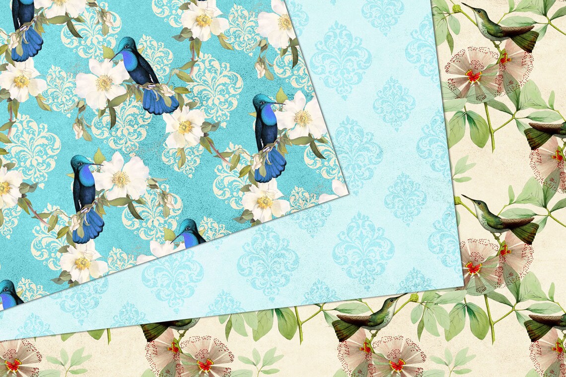 Vintage Blue Hummingbirds Digital Paper Seamless Hummingbird - Etsy