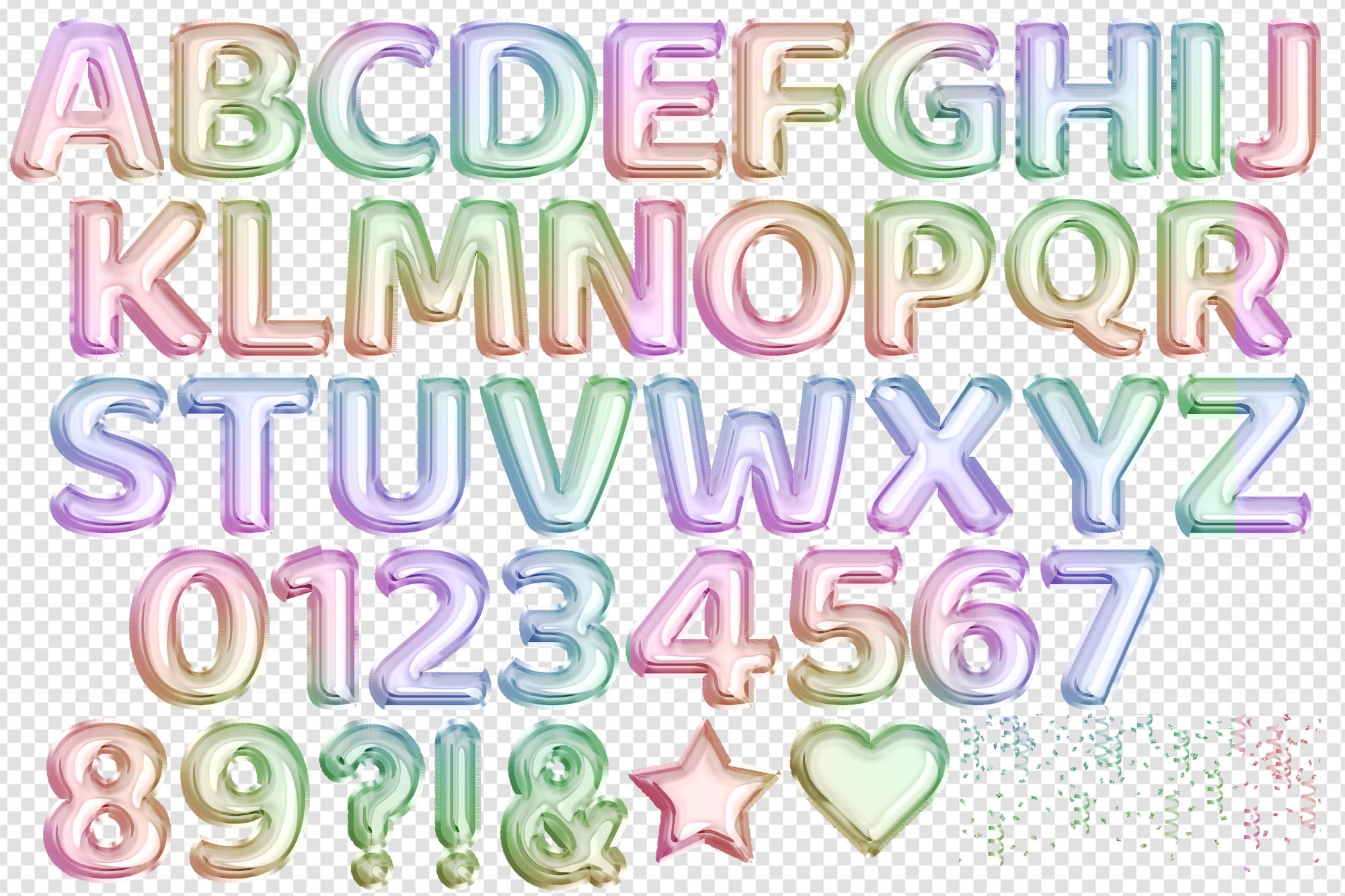 Rainbow Foil Balloon Alphabet Clip Art – Iridescent PNG Graphics ...