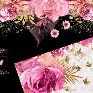 5x7 Pink and Gold Floral Overlays for invitations planners | Etsy