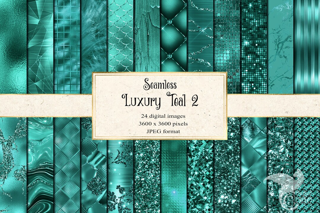 Luxury Teal Digital Paper 2, Seamless Glitter and Foil Metallic Glam ...
