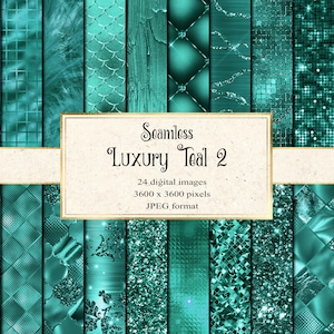 Luxury Teal Digital Paper 2, Seamless Glitter and Foil Metallic Glam ...