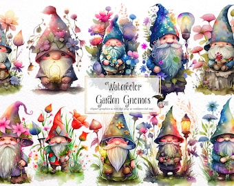 Watercolor Garden Gnomes Fantasy Floral Spring Clip Art Graphics in PNG ...