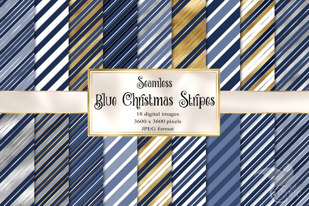 Blue Christmas Stripes Digital Paper - Seamless Navy Blue Christmas ...