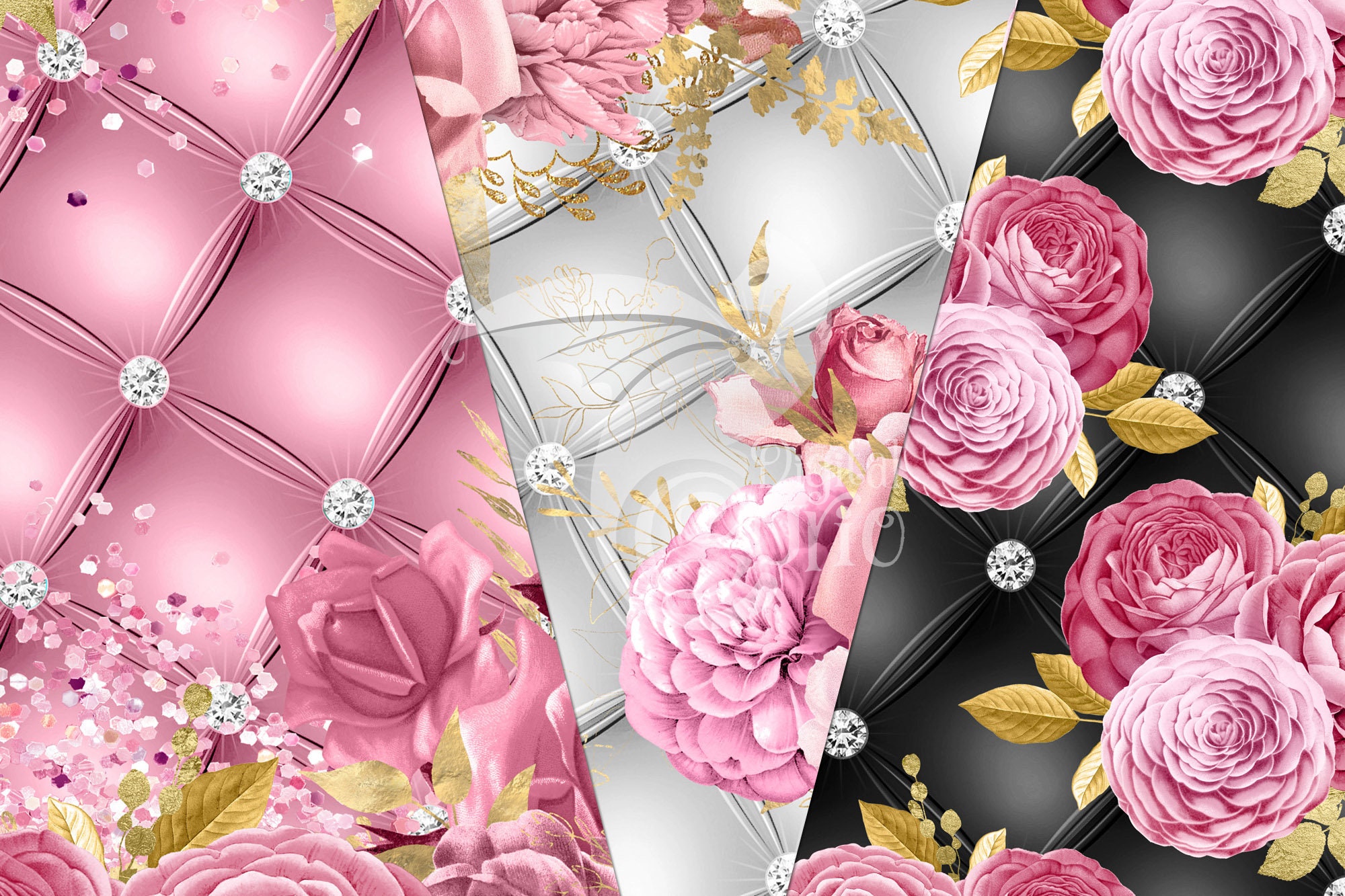 Pink and Gold Luxury Floral Digital Paper Seamless Tufted - Etsy