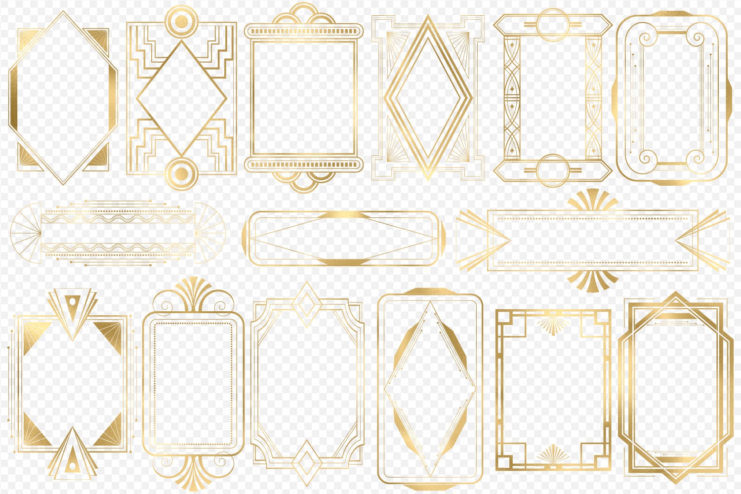 Gold Art Deco Frames Clipart – Vintage Retro PNG Vector (digital ...
