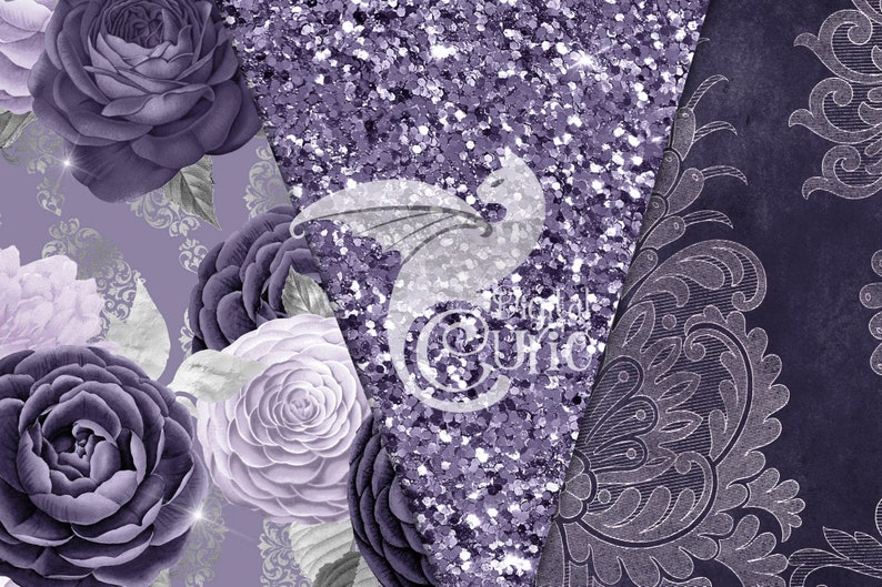 Heather Silver Digital Paper, Floral Damask Patterns (digital Download ...
