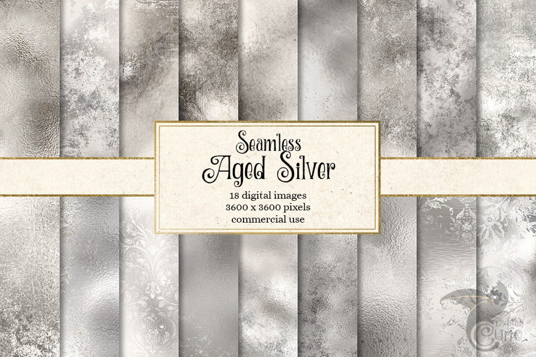 Aged Silver Digital Paper, Seamless Silver Textures, Grunge Distressed ...