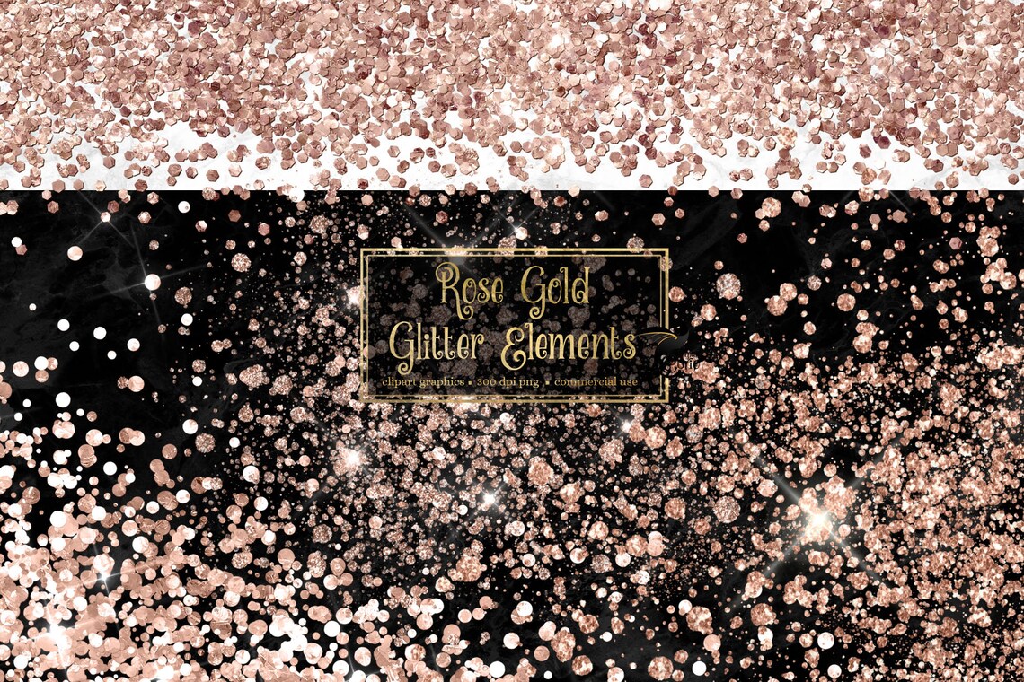 Rose Gold Glitter Elements Clipart Graphics in PNG Format | Etsy