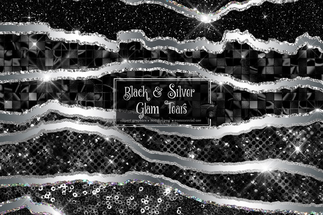 Black & Silver Glitter Clipart - Glam Foil Metallic Borders (PNG) - Etsy