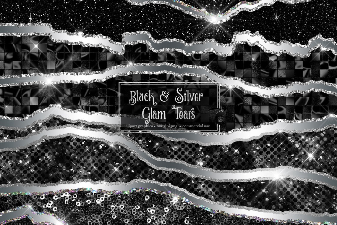 Black & Silver Glitter Clipart - Glam Foil Metallic Borders (PNG) - Etsy