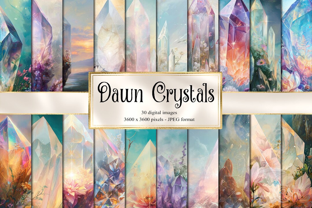 Dawn Crystals Digital Paper, Celestial Digital Paper Fantasy Scrapbook ...