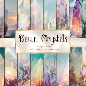 Dawn Crystals Digital Paper, Celestial Digital Paper Fantasy Scrapbook ...