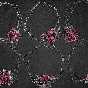 Marsala and Silver Geometric Frames Clipart, Silver Glitter Polygonal ...