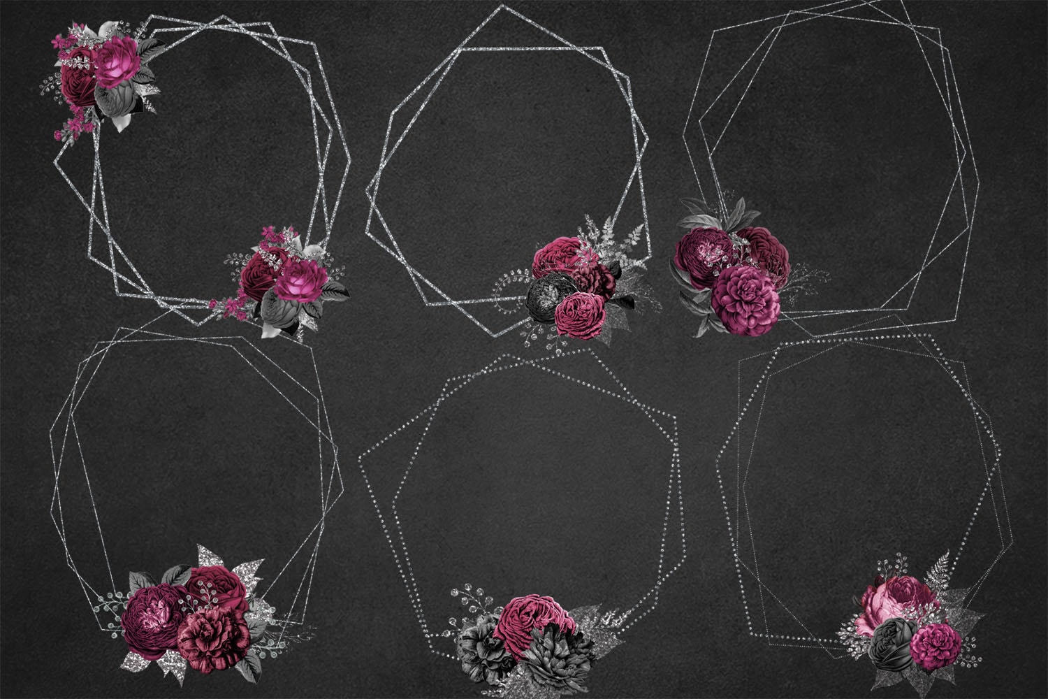 Marsala and Silver Geometric Frames Clipart Silver Glitter - Etsy