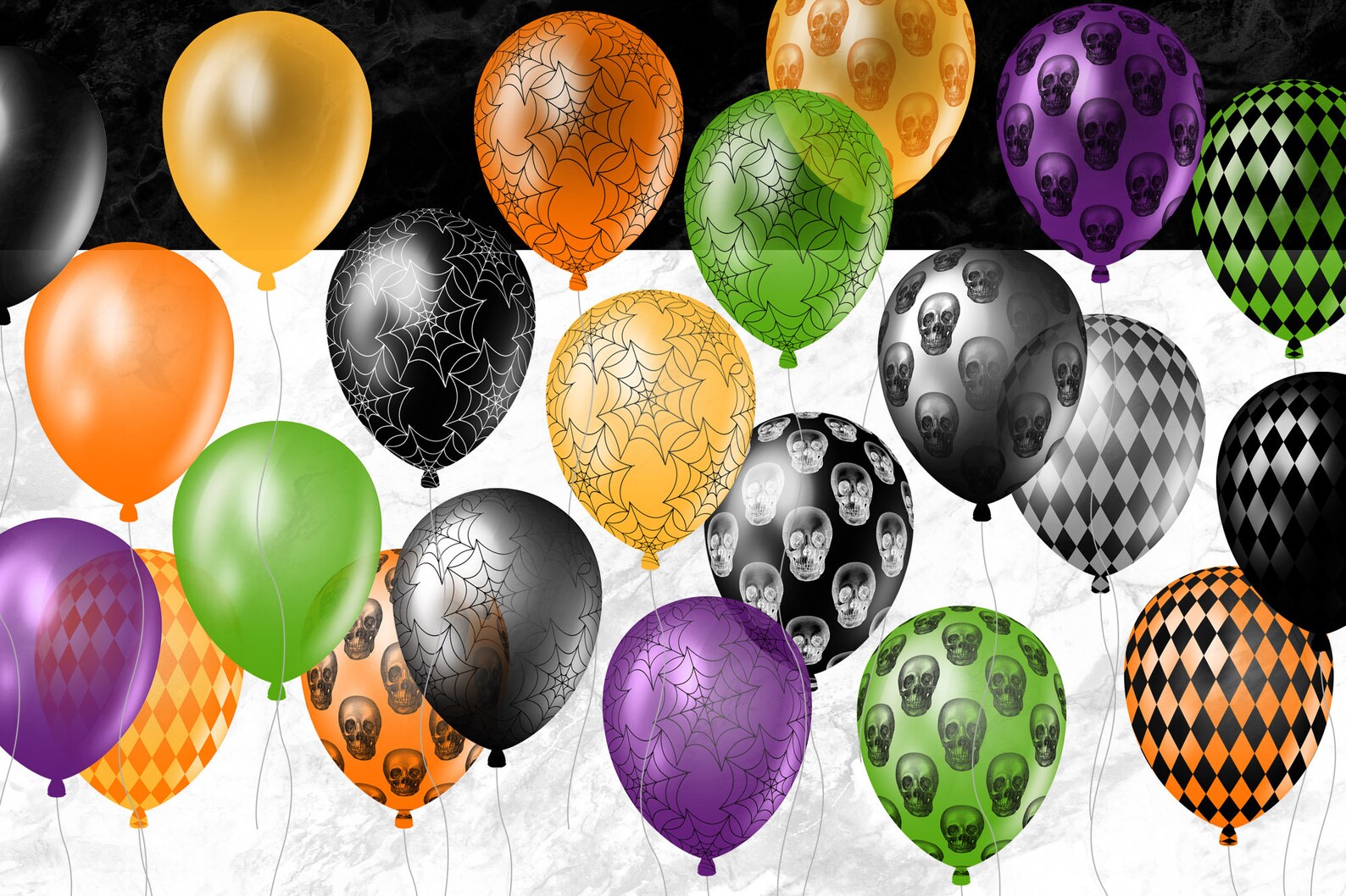 Halloween Balloons Clipart Glitter Party Clipart in PNG - Etsy