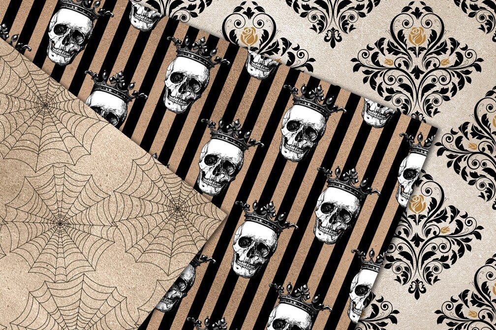Seamless Vintage Gothic Digital Paper Skull Damask Halloween - Etsy