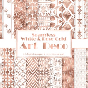 White and Rose Gold Art Deco Digital Paper, Seamless Retro Art Deco ...