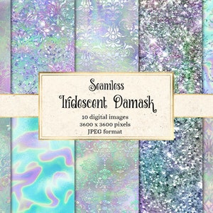 Iridescent Damask Digital Paper, Seamless Glitter Pattern Backgrounds ...