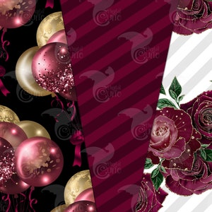 Burgundy and Gold Glam Balloons Digital Paper - Seamless Patterns ...