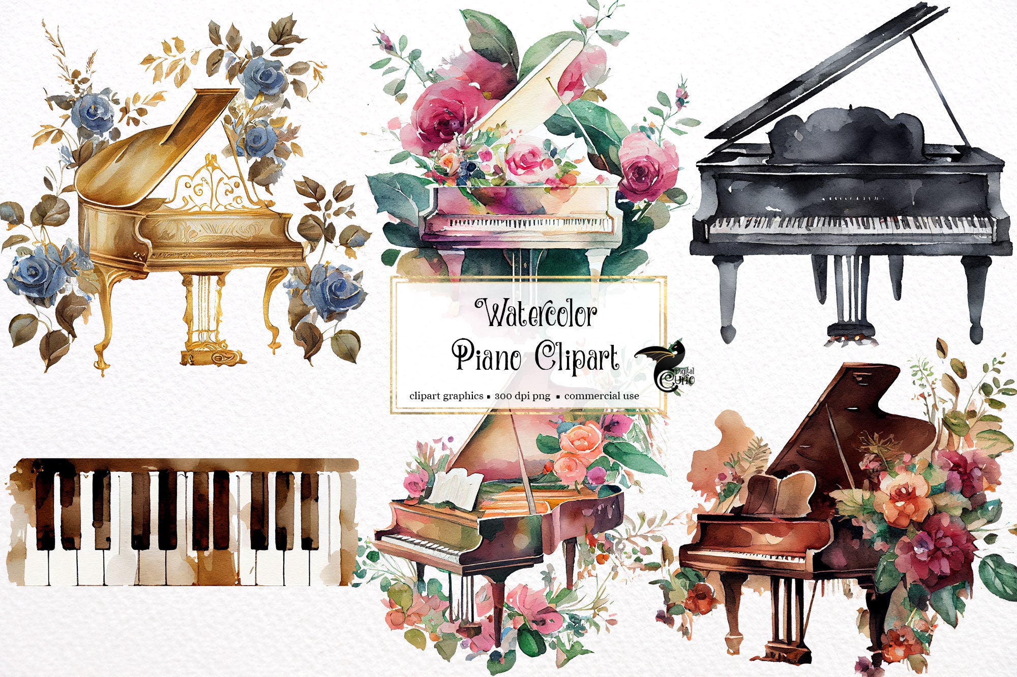 Watercolor Piano Clipart Digital Png Piano Musical - Etsy UK
