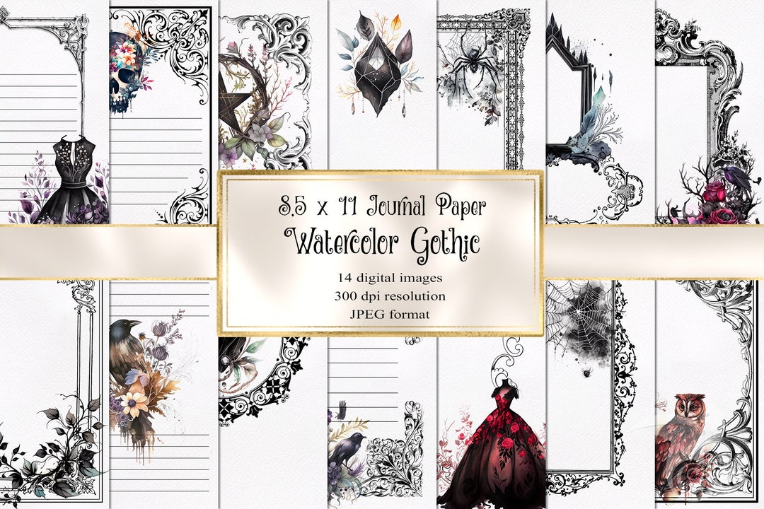 Watercolor Gothic Digital Paper, Printable Junk Journal Watercolor ...