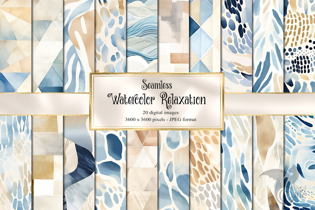 Watercolor Relaxation Digital Paper, Seamless Beach Printable Scrapbook ...