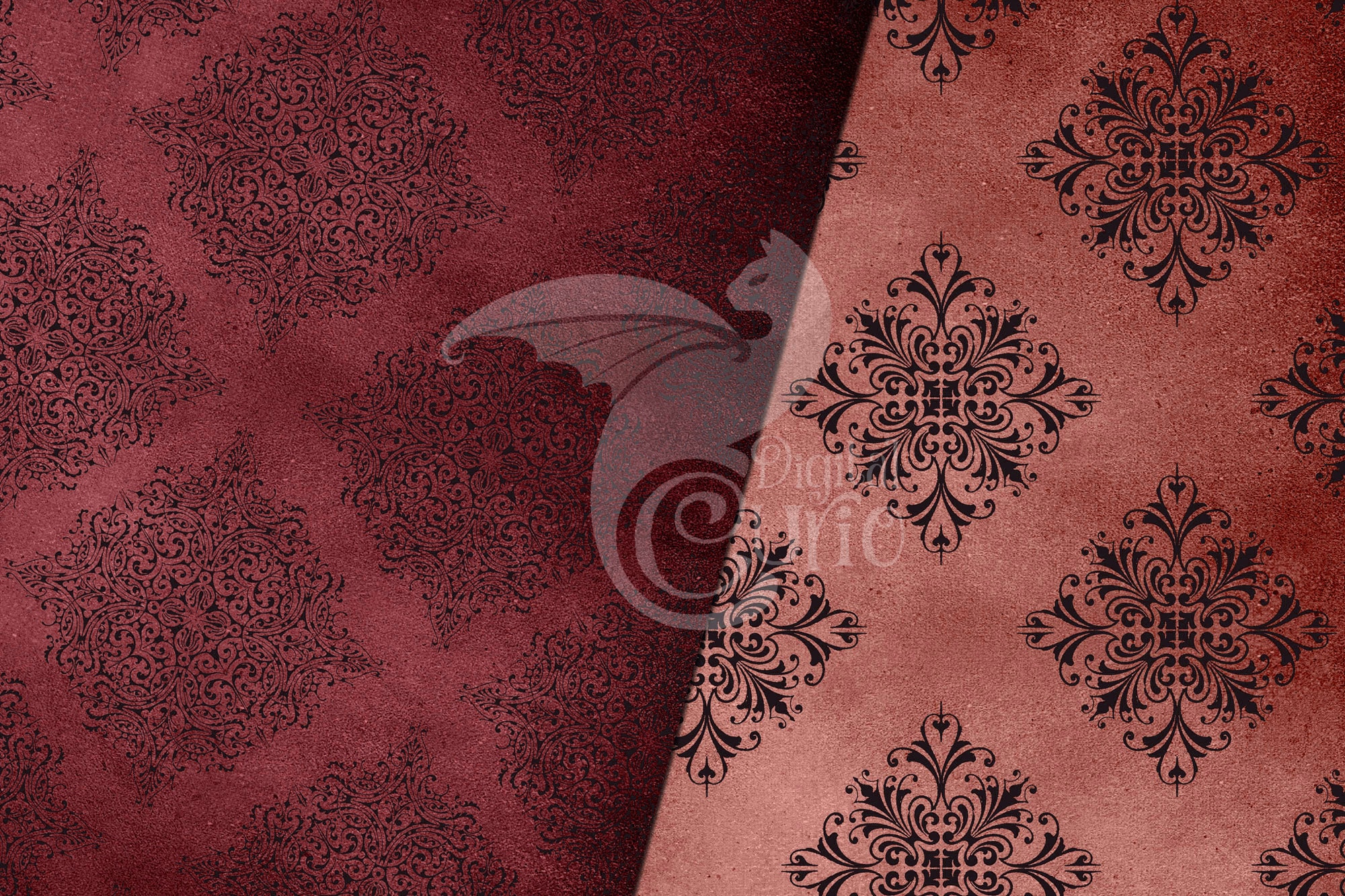 Red Gothic Damask Digital Paper – Vintage Grunge Textures (digital ...