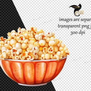 Watercolor Popcorn Clipart - Digital Png Movie Night Popcorn Machine ...