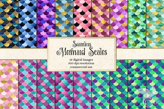 Mermaid Digital Papers and Backgrounds with Scale Texture Papercraft ...
