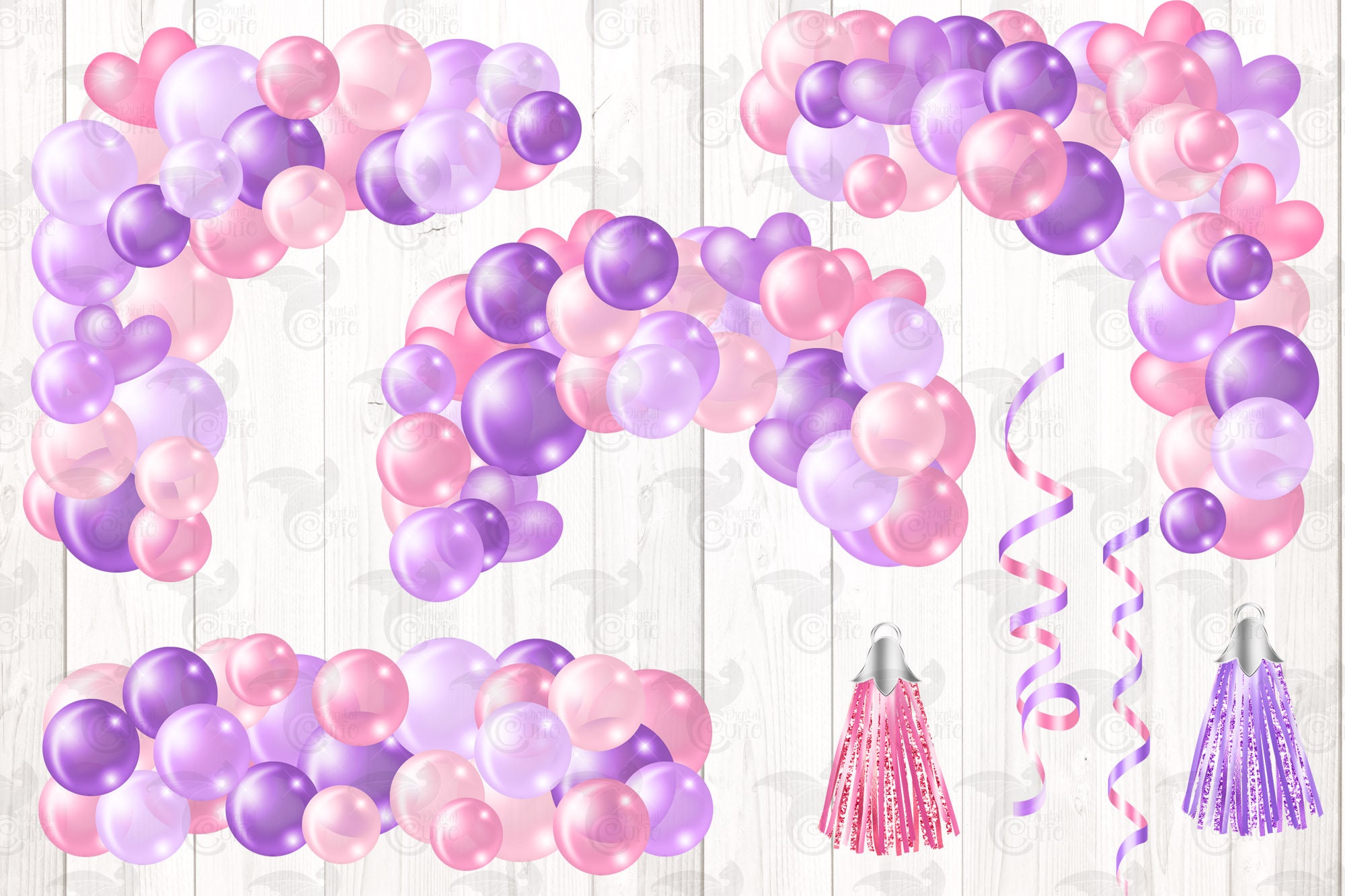 Pink and Purple Balloon Arch Clipart balloon png digital | Etsy