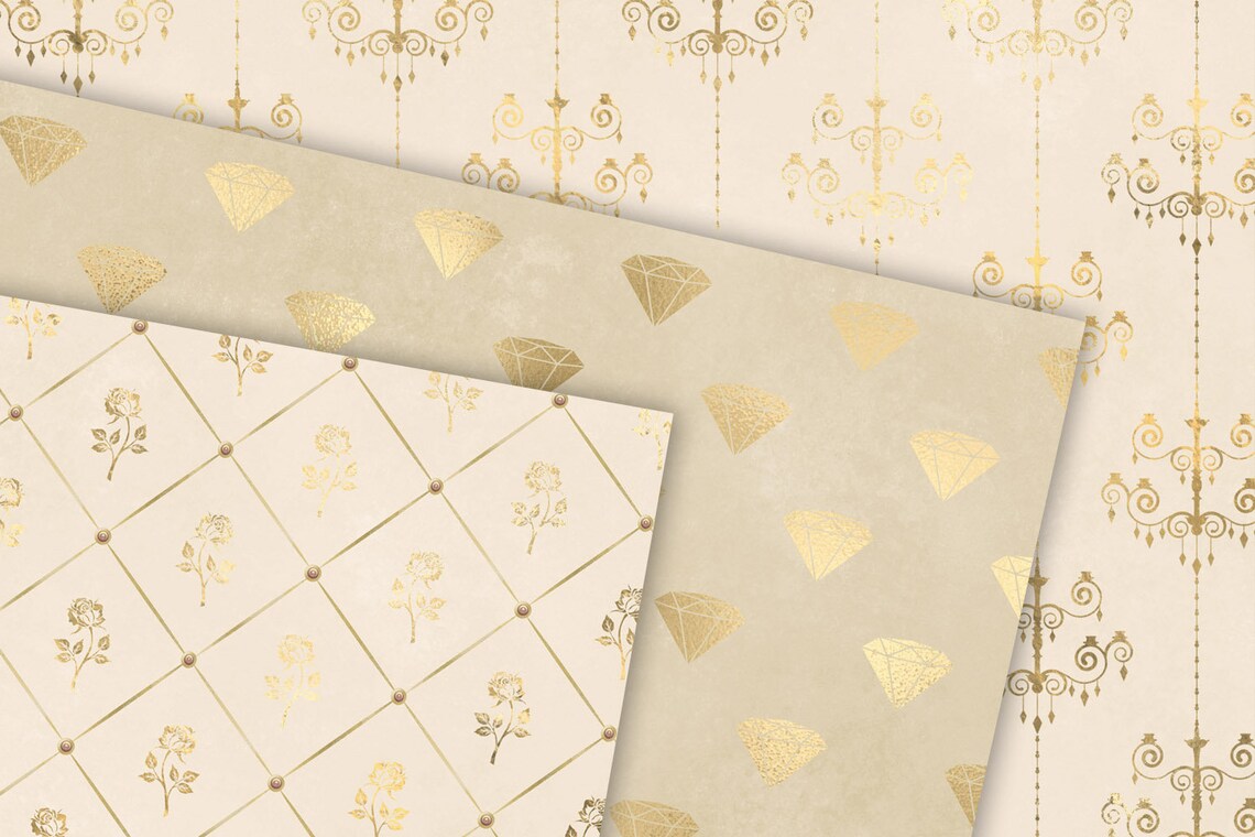 Ivory and Gold Princess Digital Paper, Seamless Printable Patterns ...