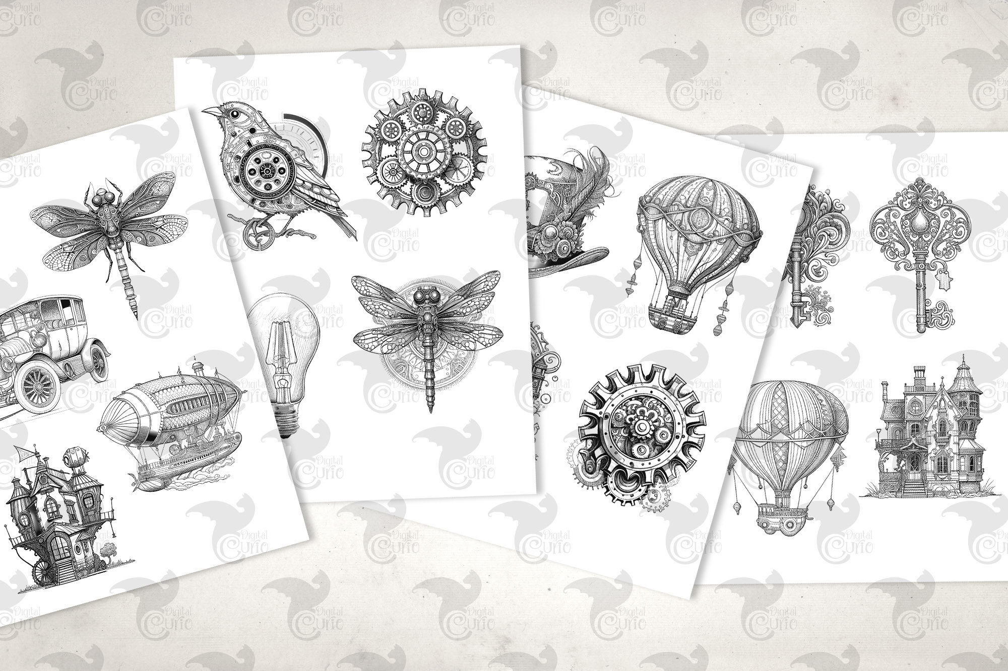 Steampunk Line Art Clipart Fantasy Clip Art Graphics and - Etsy Ireland