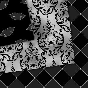 Black and Silver Halloween Digital Paper, Seamless Witch and Skull ...