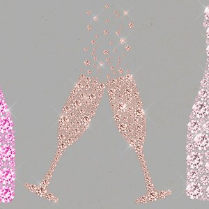Blush Diamond Champagne Clipart, Glitter Champagne Clipart, Blush Pink ...