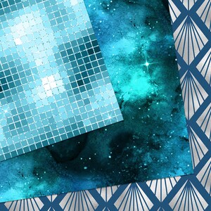 Turquoise and Silver Digital Scrapbooking Kit, Clipart and Seamless ...