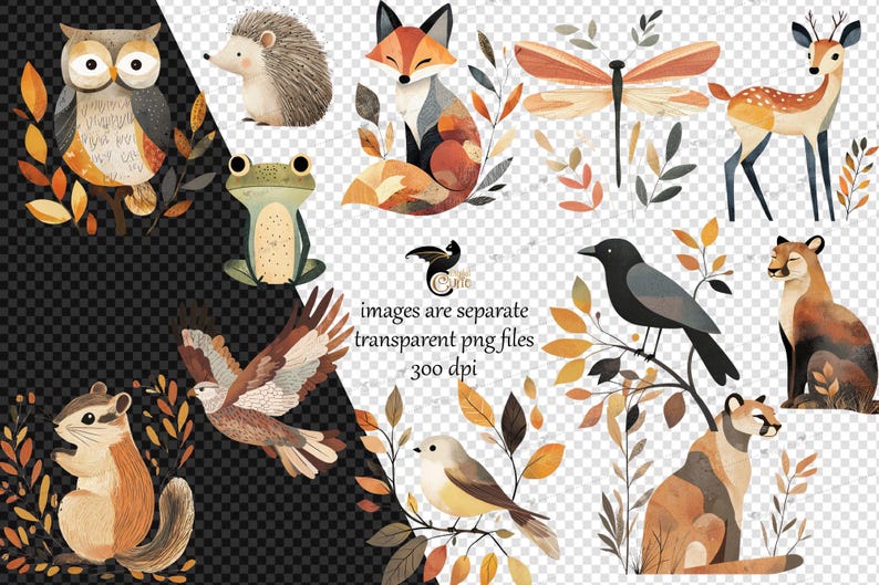 Fall Cute Animals Clipart - Whimsical Forest Woodland Animal Clip Art ...