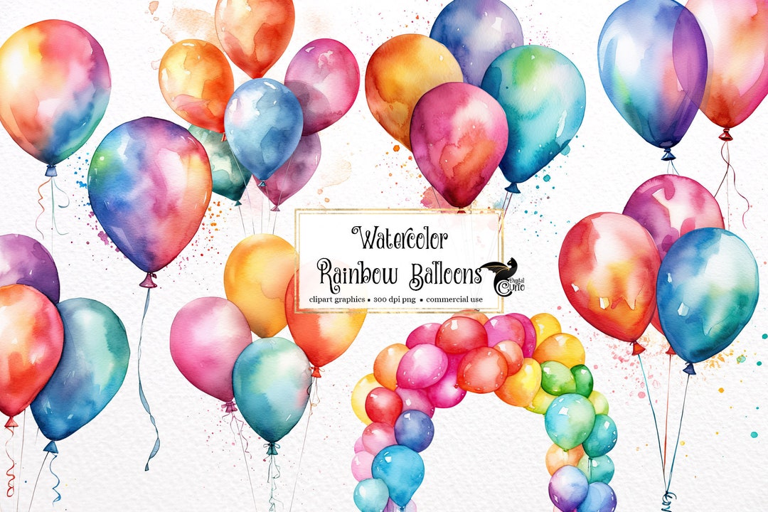 Watercolor Rainbow Balloons Clipart, PNG Clip Art Graphics Instant ...