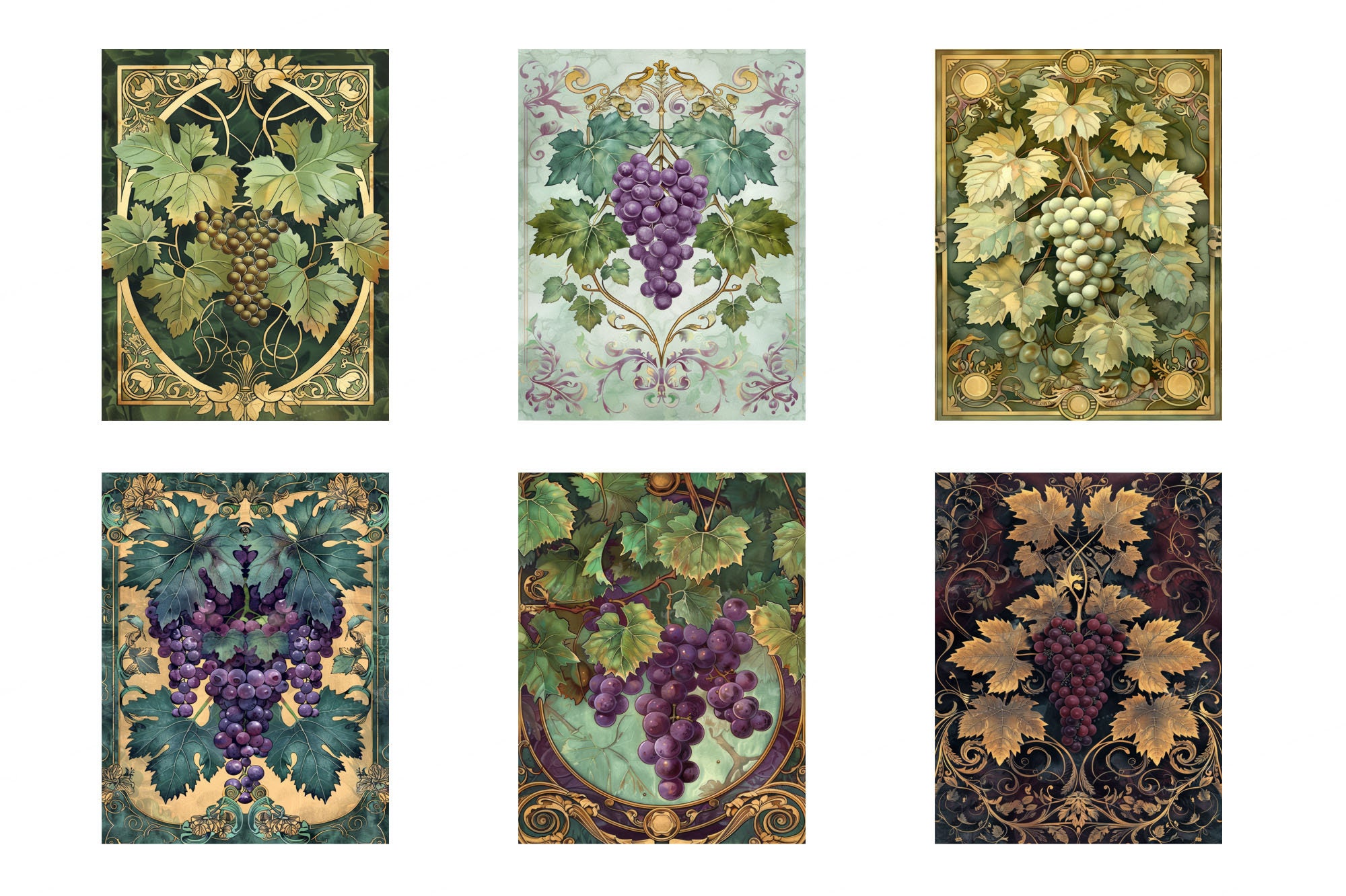 Art Nouveau Grapevine Digital Paper, Printable Journal Pages (8.5x11 ...