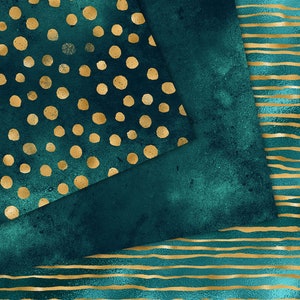 Tropical Gold Digital Paper - Dark Teal and Gold Seamless Patterns With ...