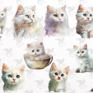 Watercolor White Cats Clipart - Cute Cats and Kittens PNG Format ...
